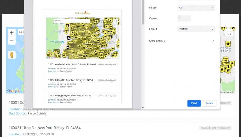 Print Map Feature Is Now Live! | Interactive Sinkhole Maps